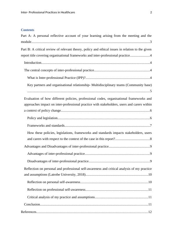 Inter-Professional Practice Report: Policies and Ethics