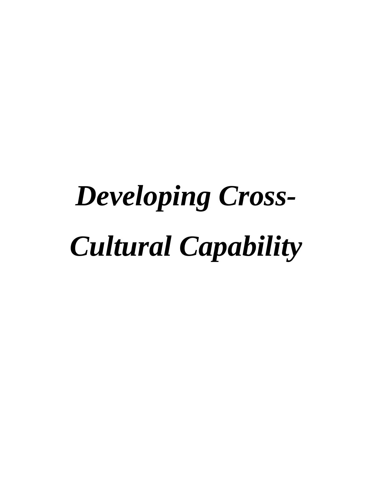 Developing Cross-Cultural Capability | Desklib