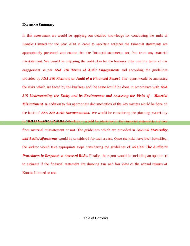 BAO5524 Professional Auditing: Konekt Limited Audit Report