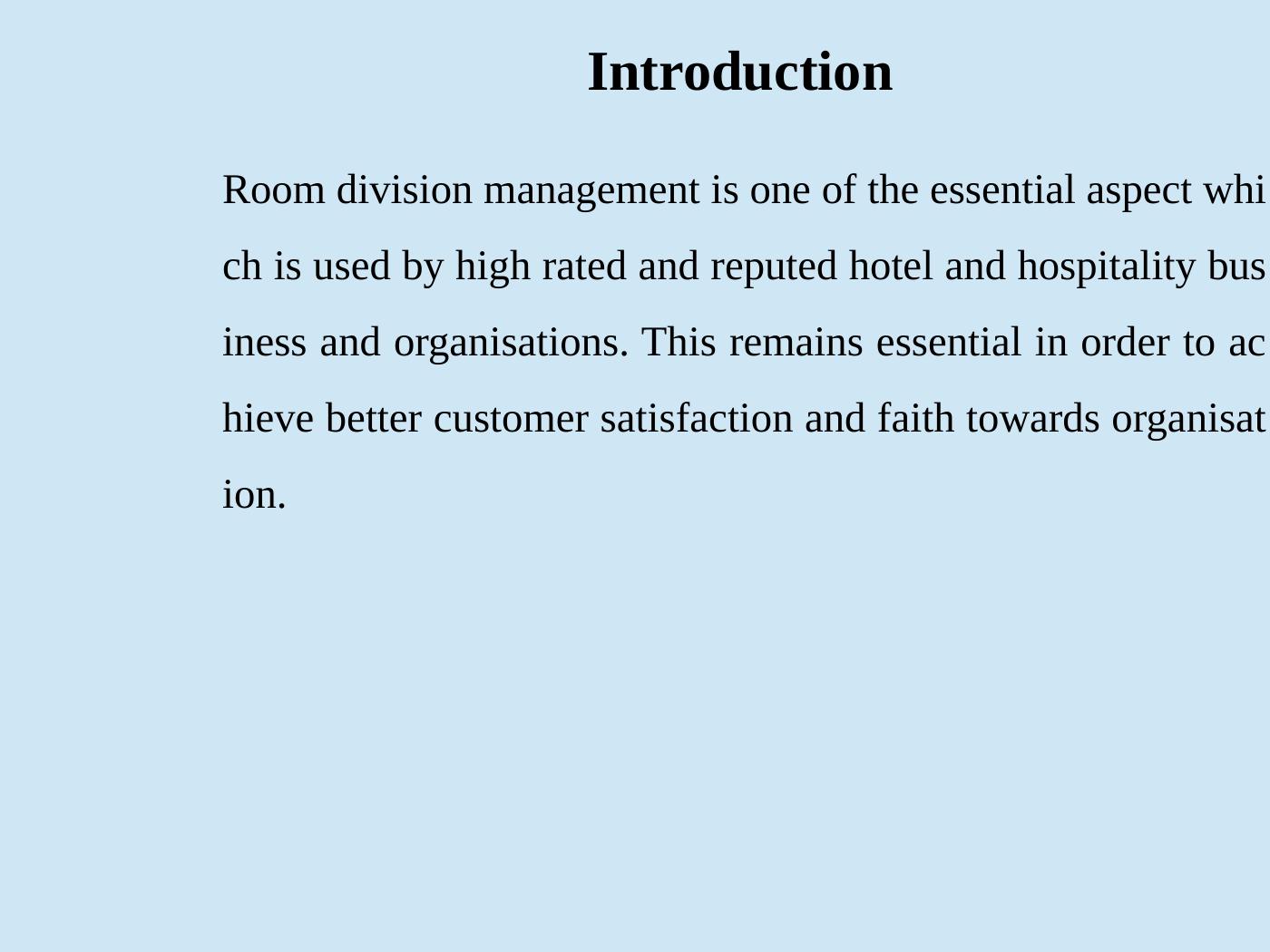 Rooms Division Operations Management