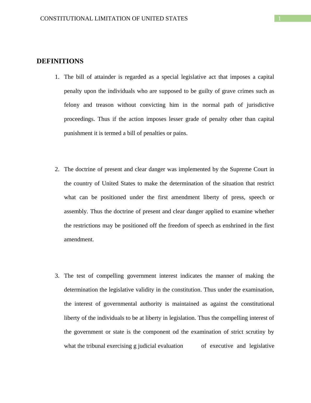 Constitutional Limitations of United States | Definitions