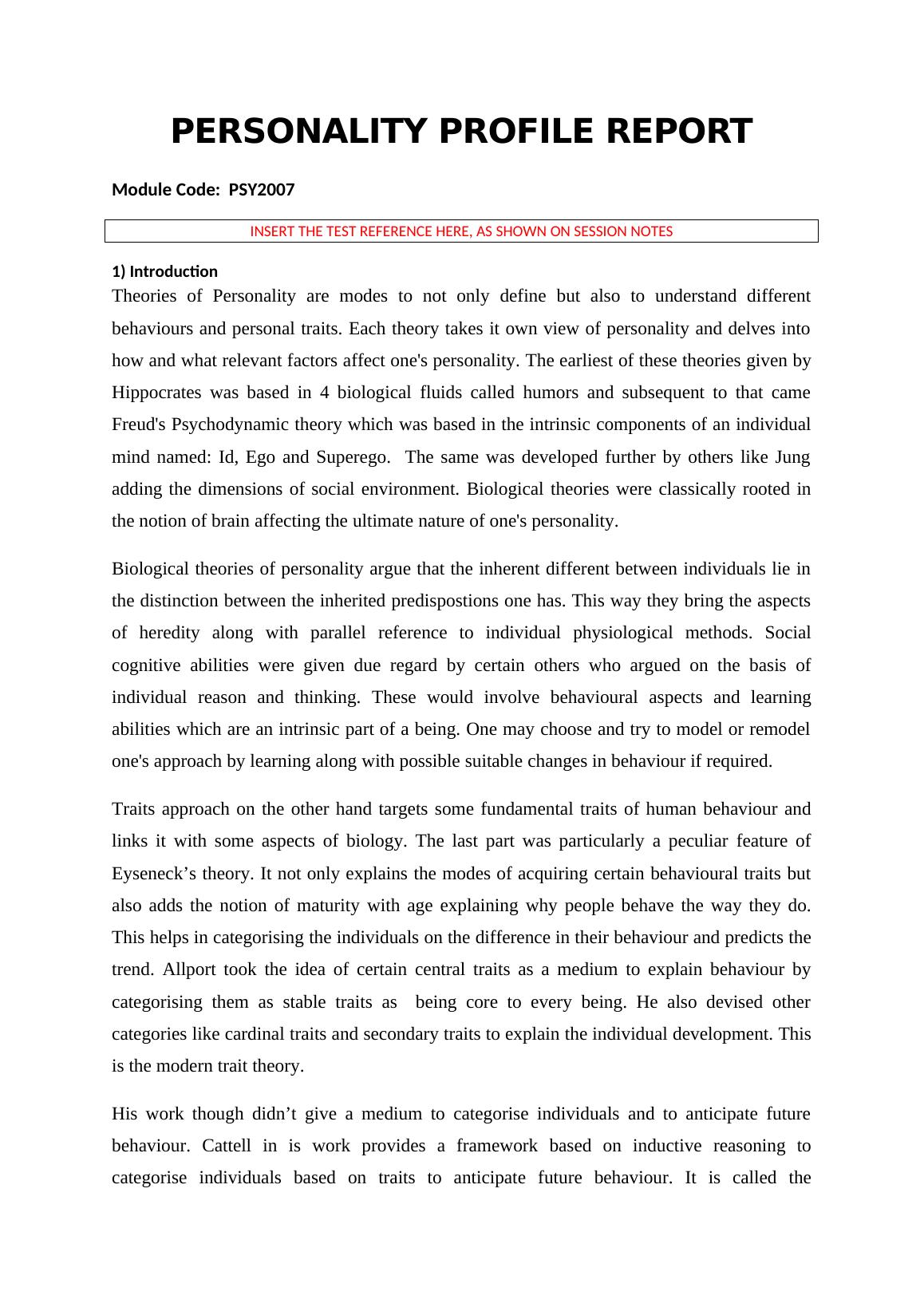 Personality Profile Report: Understanding Personality