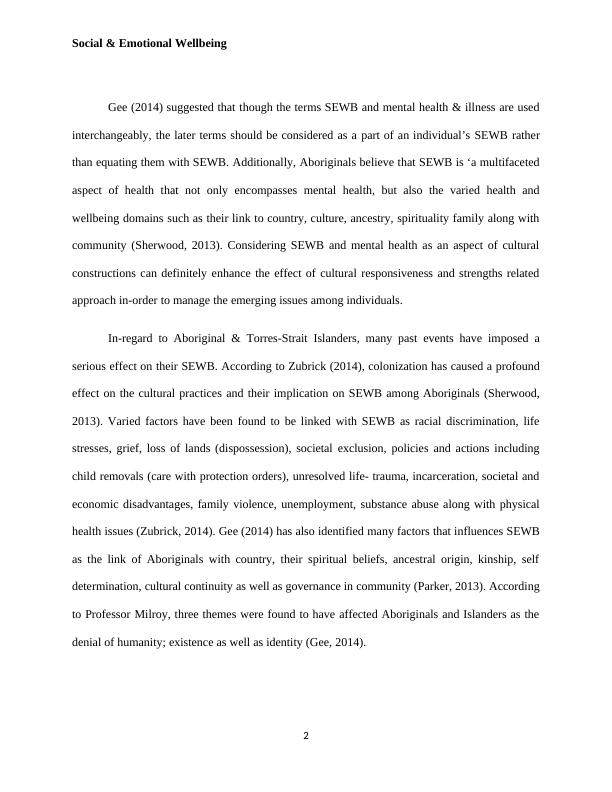 Importance of SEWB for Aboriginal and Islander Health