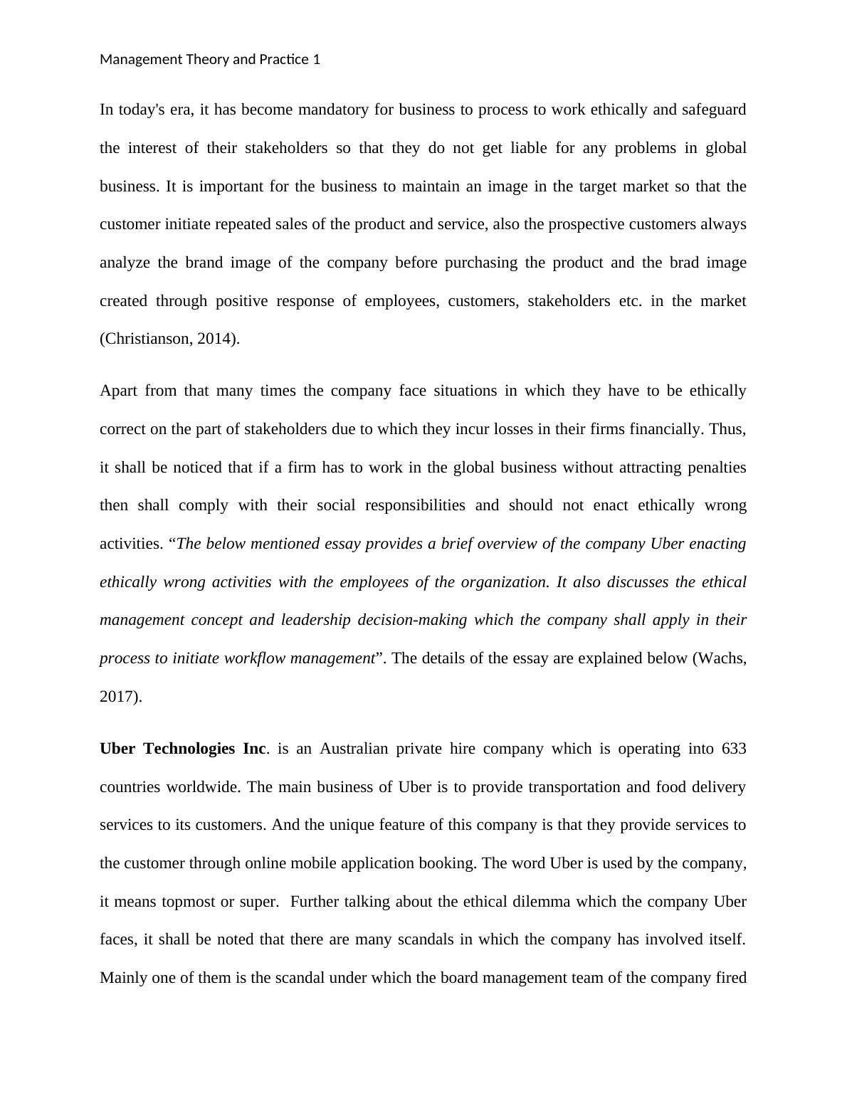 Management Theory and Practice: Uber's Ethical Dilemma