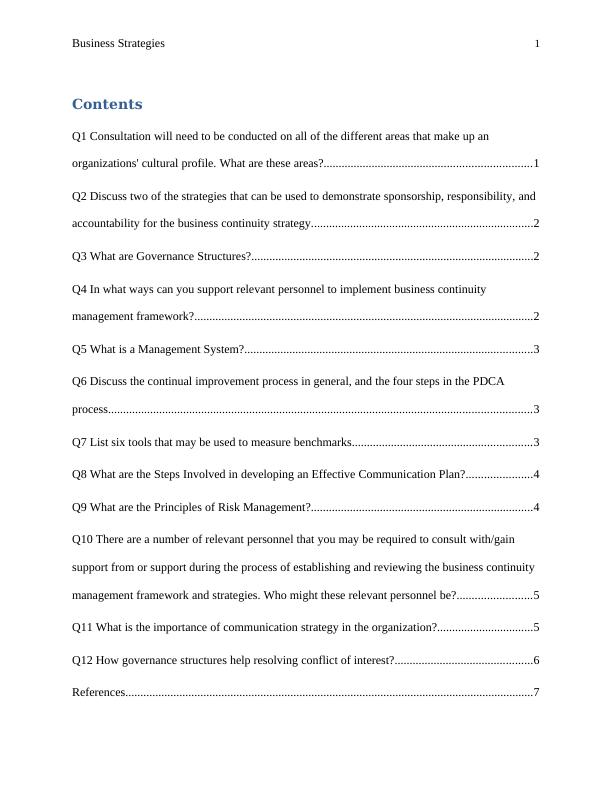 Business Strategies Assignment: Analysis and Framework