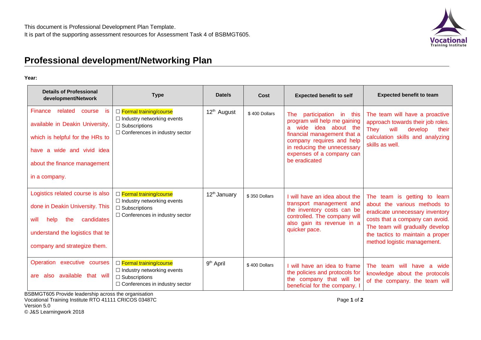 Professional Development Plan Template