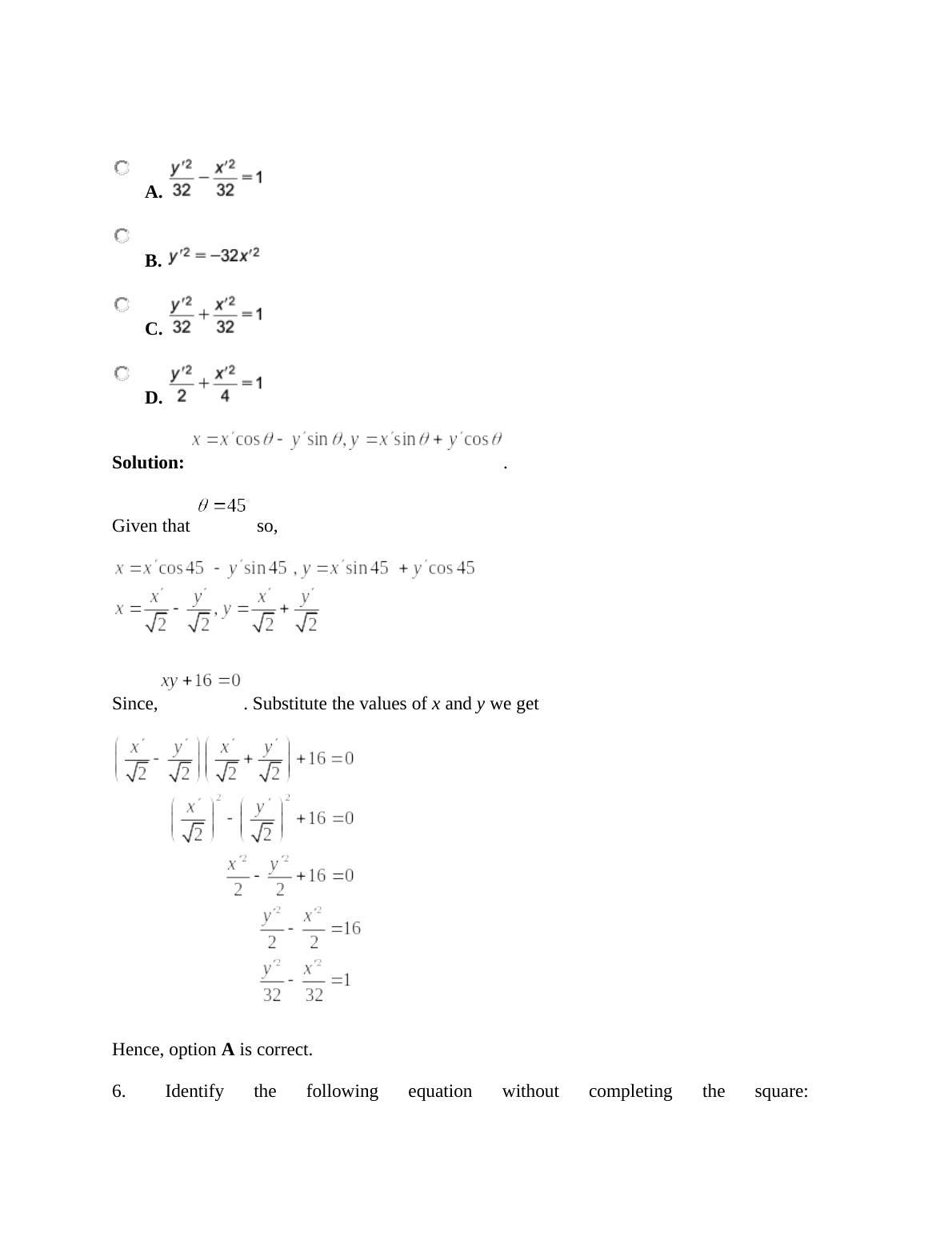Equations of Conic Sections - Desklib