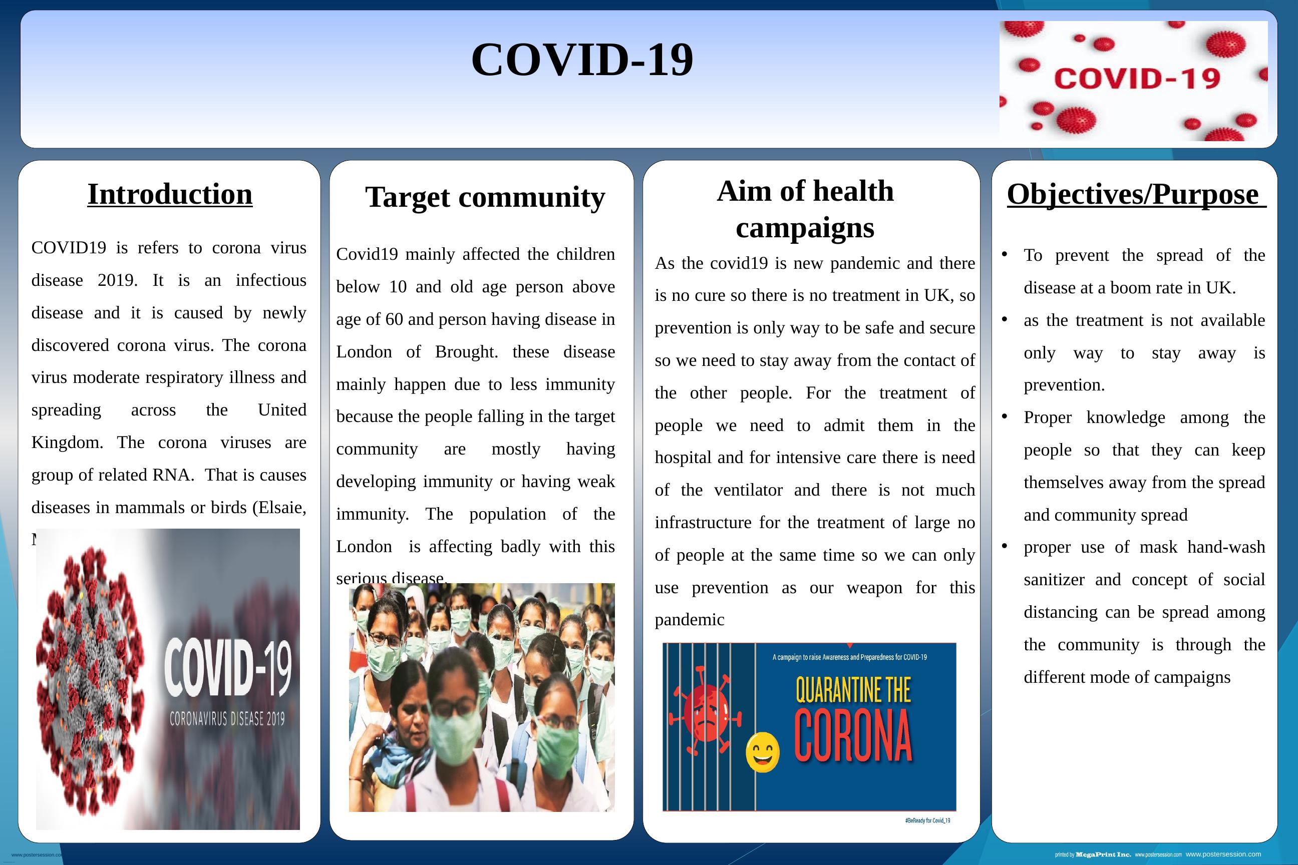 COVID-19 Introduction, Target Community, Aim of Health Campaigns