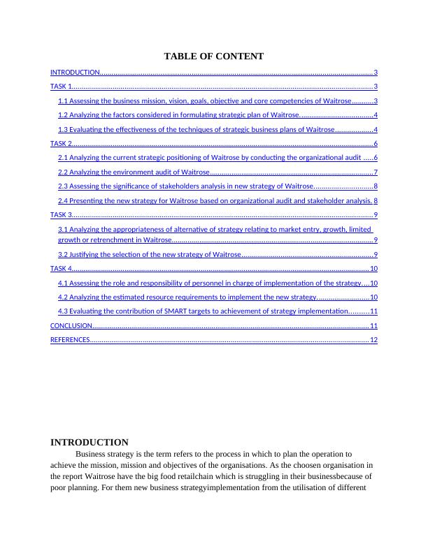 Waitrose Business Strategy Report - ICON College HND