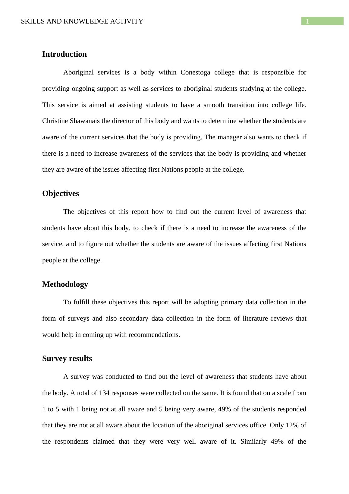 Research Report: Aboriginal Services Awareness at Conestoga