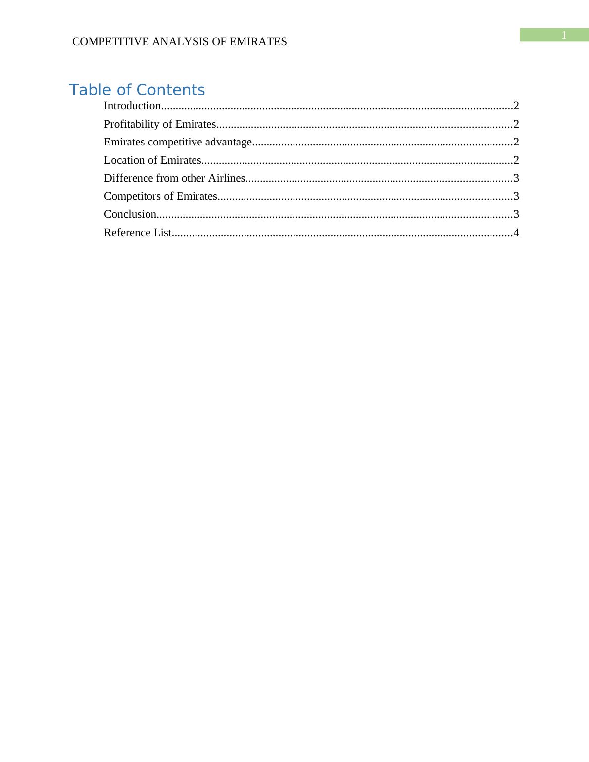 Competitive Analysis of Emirates Airline: Report Overview