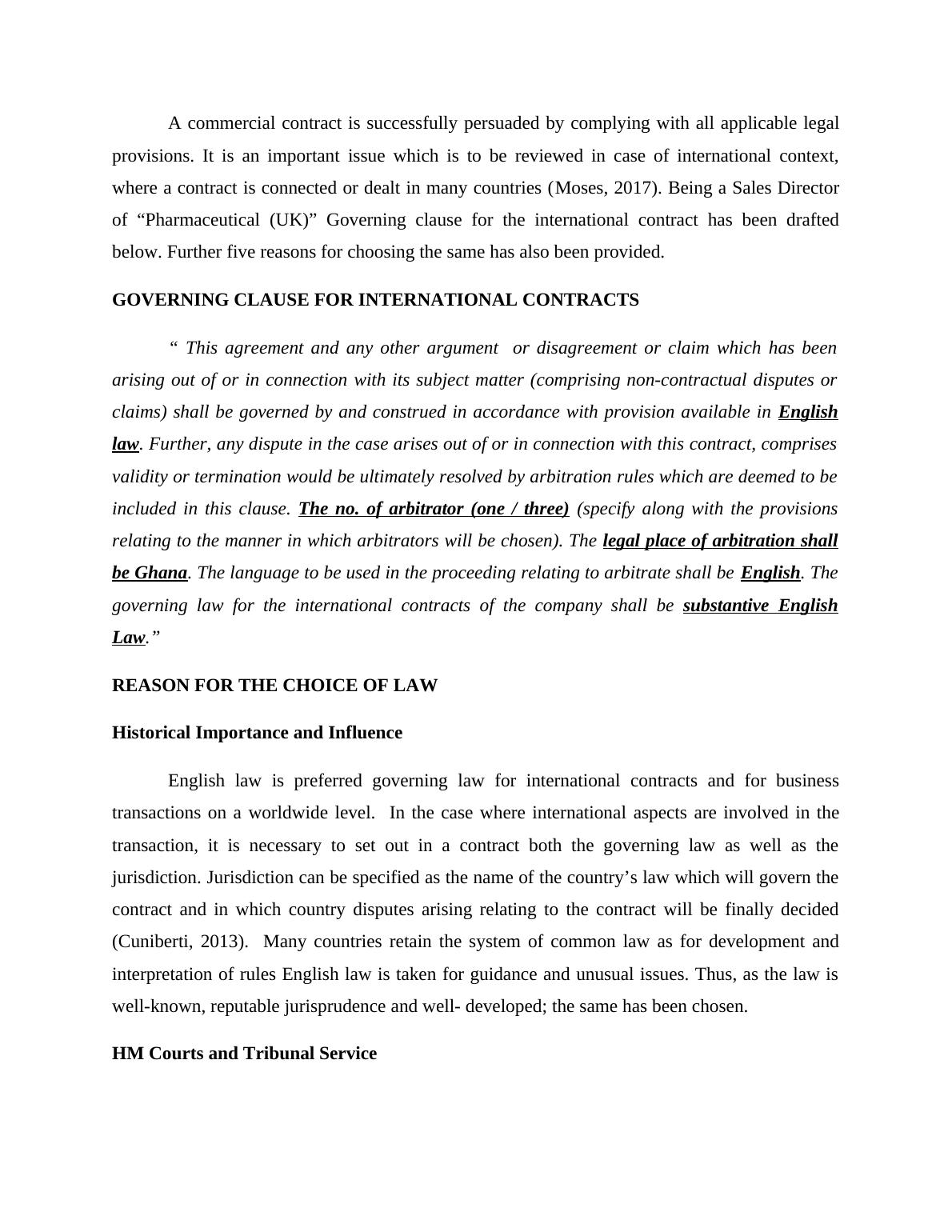 Governing Clause for International Commercial Contract