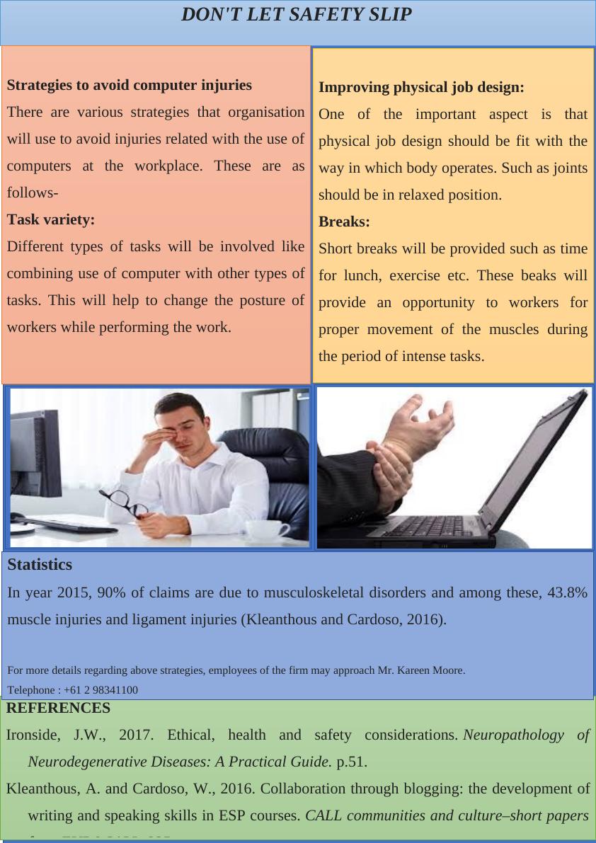 Workplace Computer Injury Prevention: Strategies Report