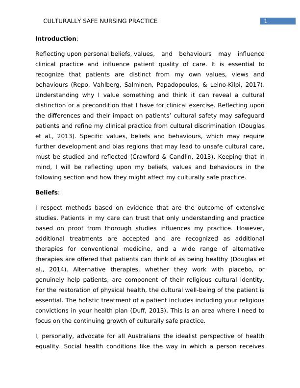 University Nursing: Culturally Safe Practice Report Analysis