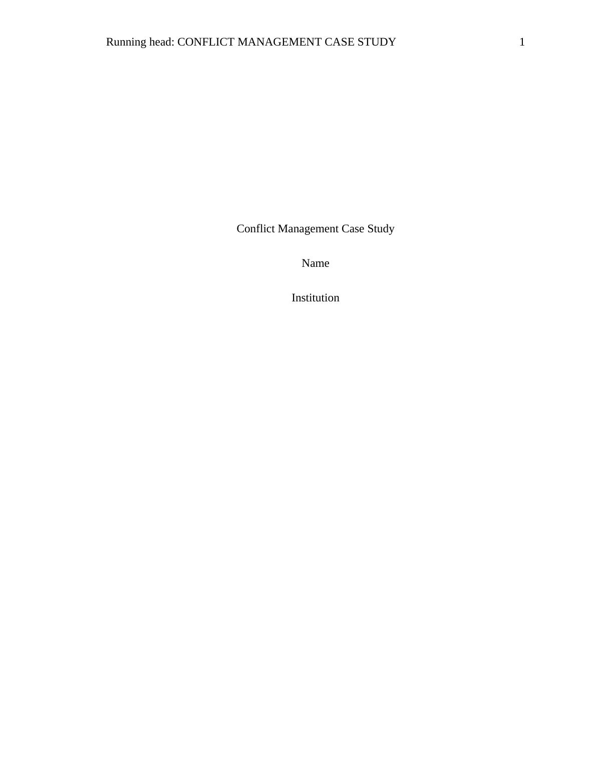 Conflict Management Case Study