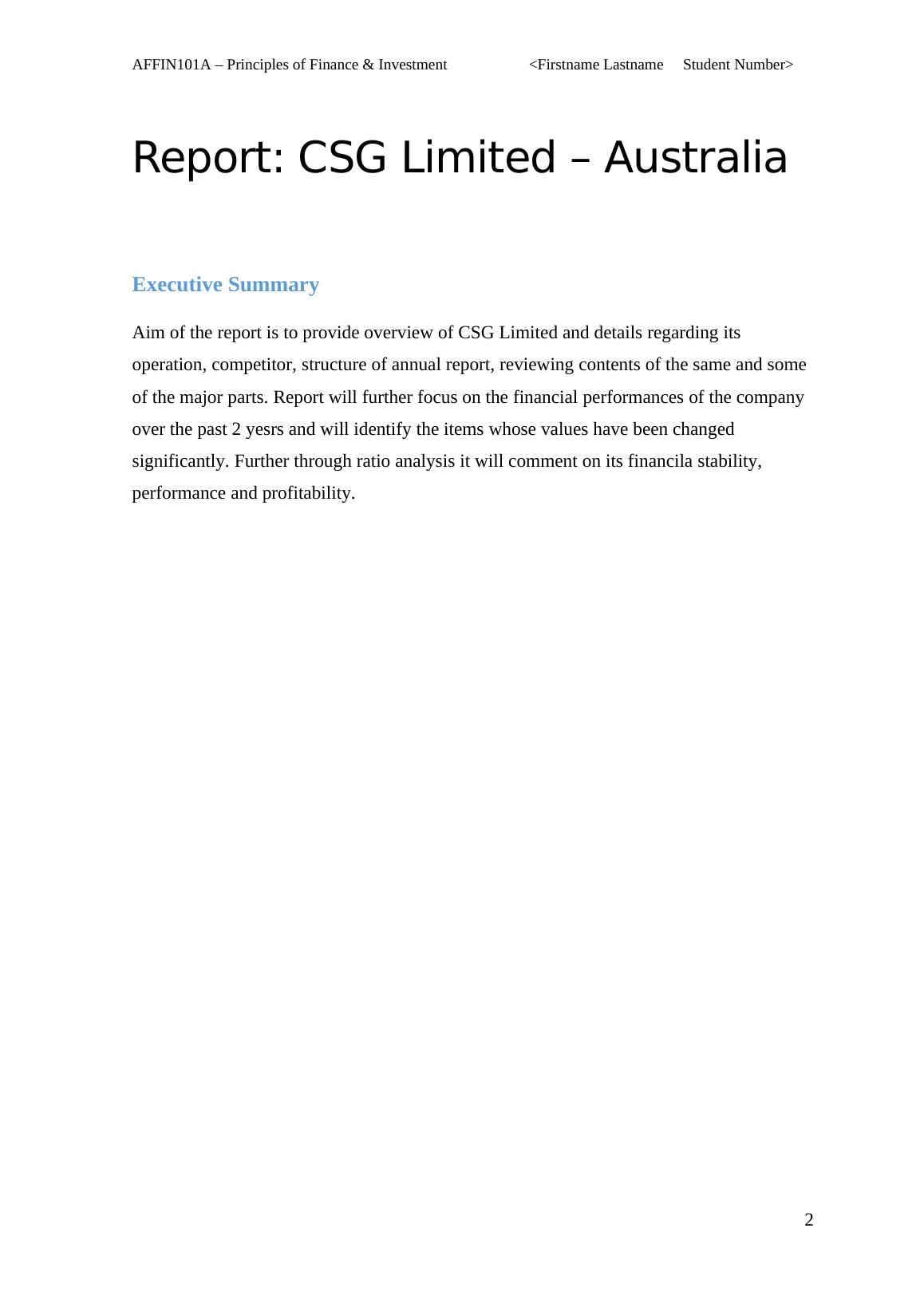 AFFIN101A Report: CSG Limited Financial Analysis & Review