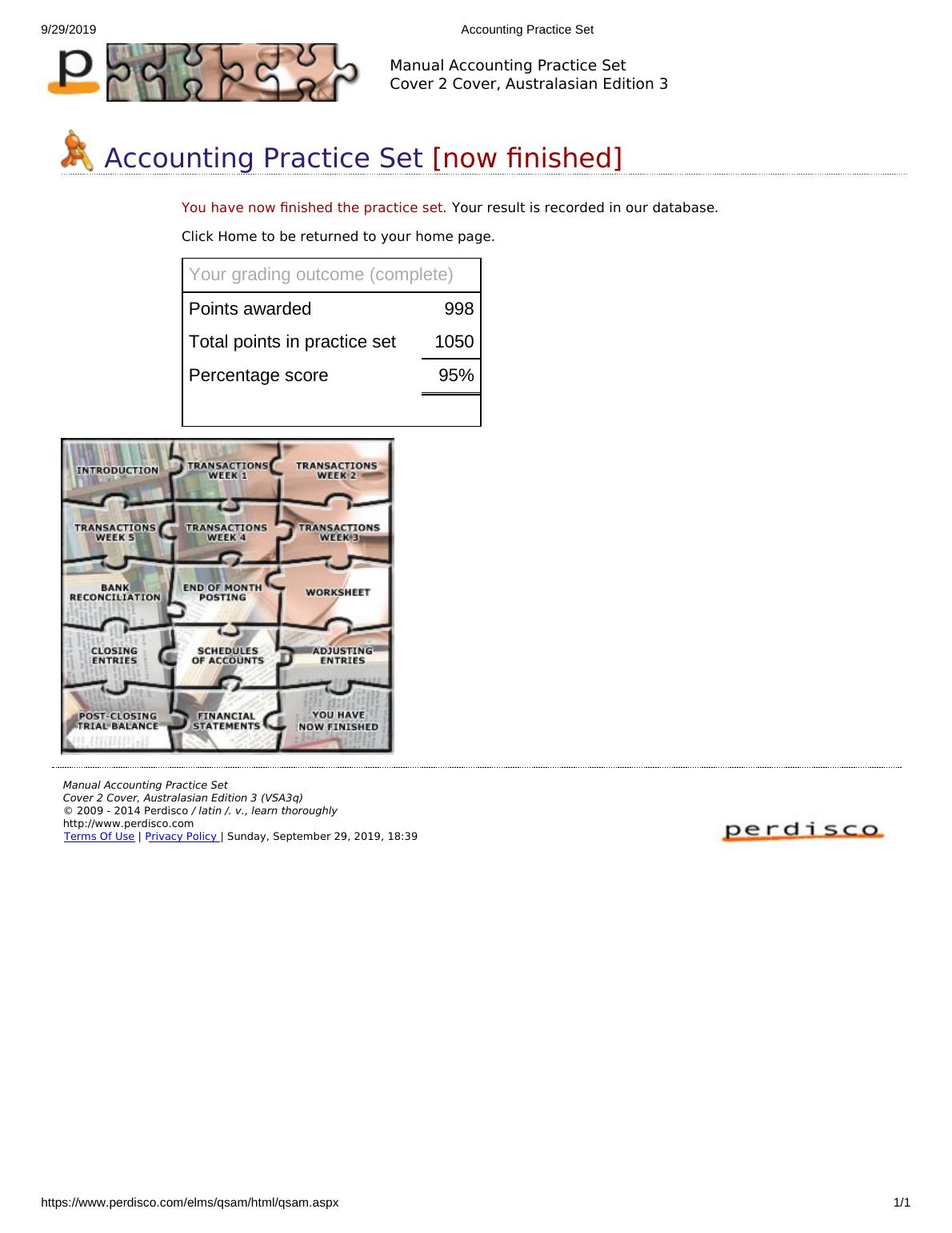 9/29/2019. Accounting Practice Set. Manual Accounting P