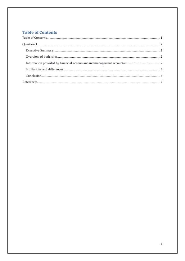 Management Accounting Report: Financial Roles and Structures