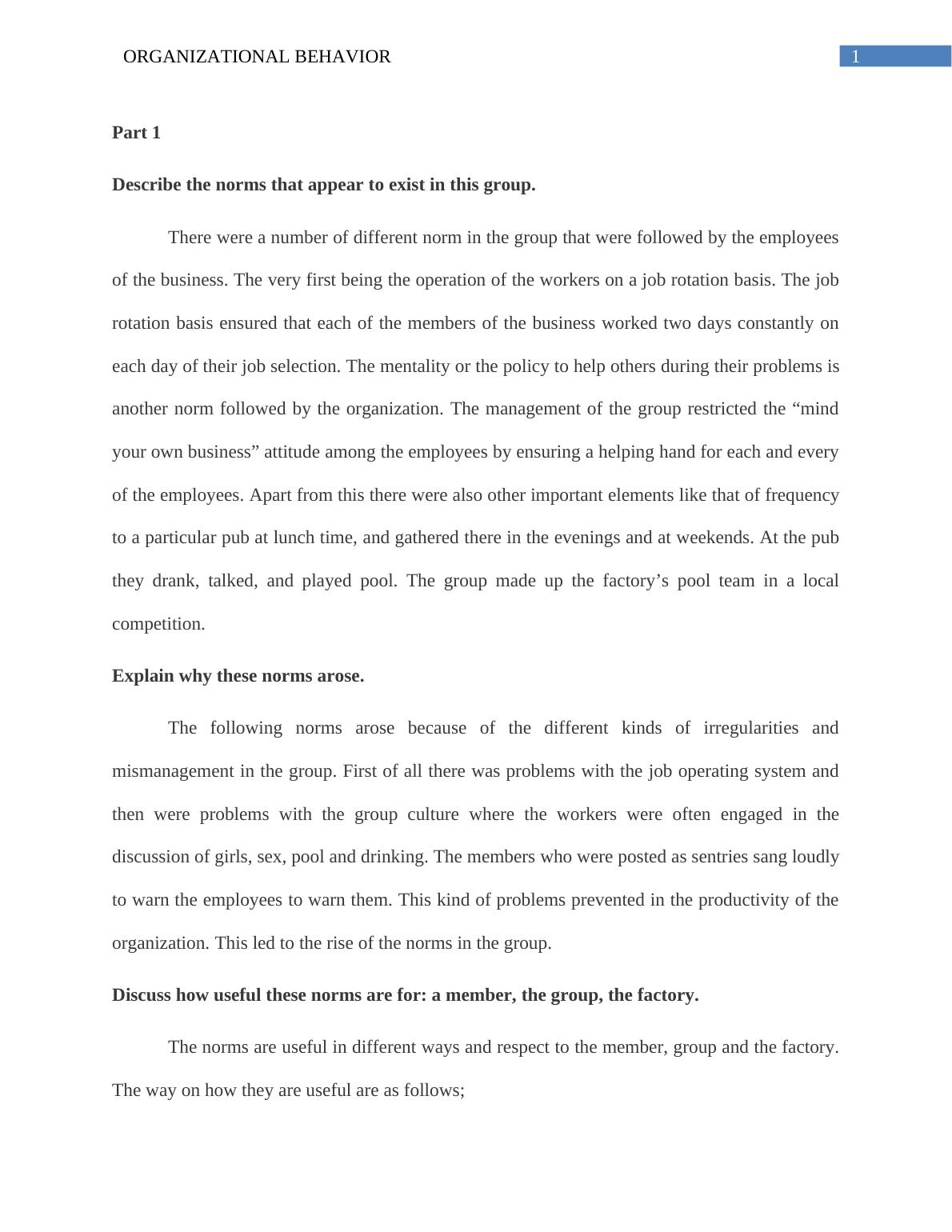 Case Study: Workgroup Behavior, Leadership, Motivation