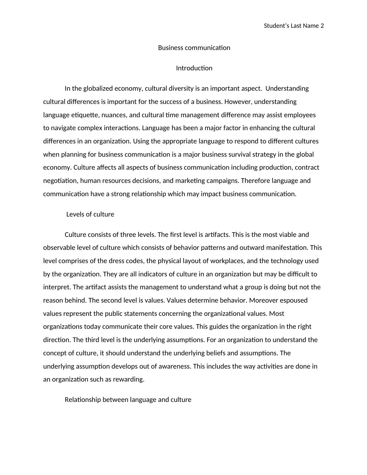 Business Communication Essay: Cultural Diversity Analysis