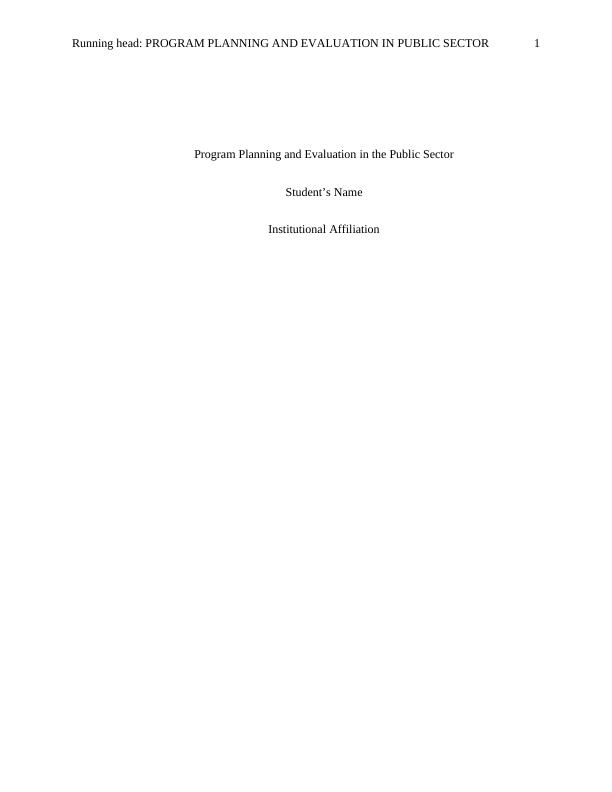 Healthcare Program Planning And Evaluation Public Sector