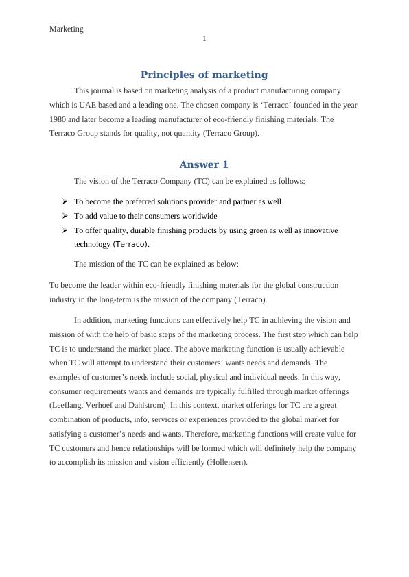 Principles of Marketing Assignment: Terraco Case Study