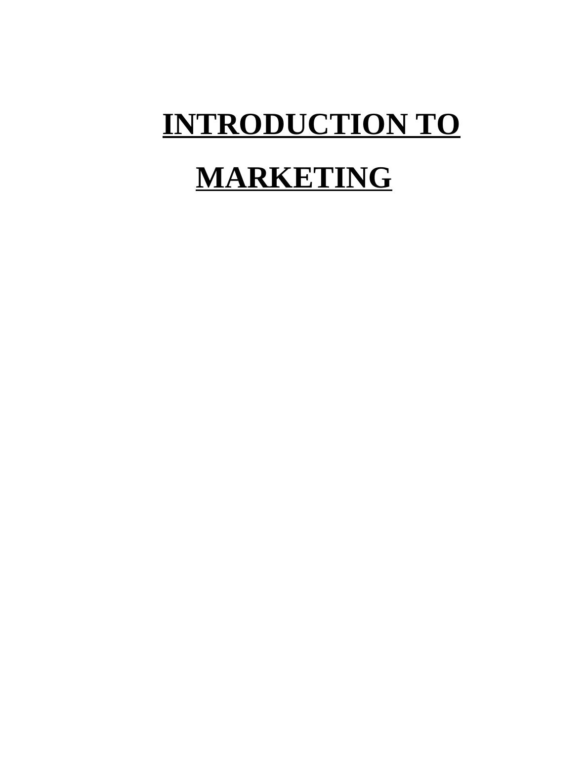 Introduction to Marketing - Desklib