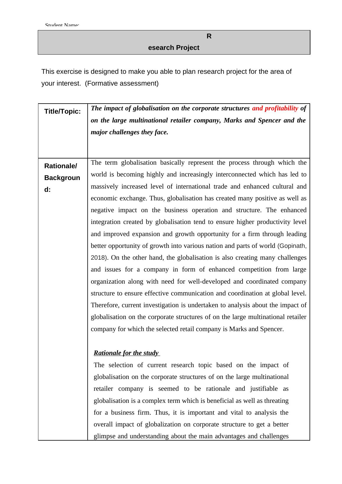 Research Project: Globalisation's Impact on Marks & Spencer