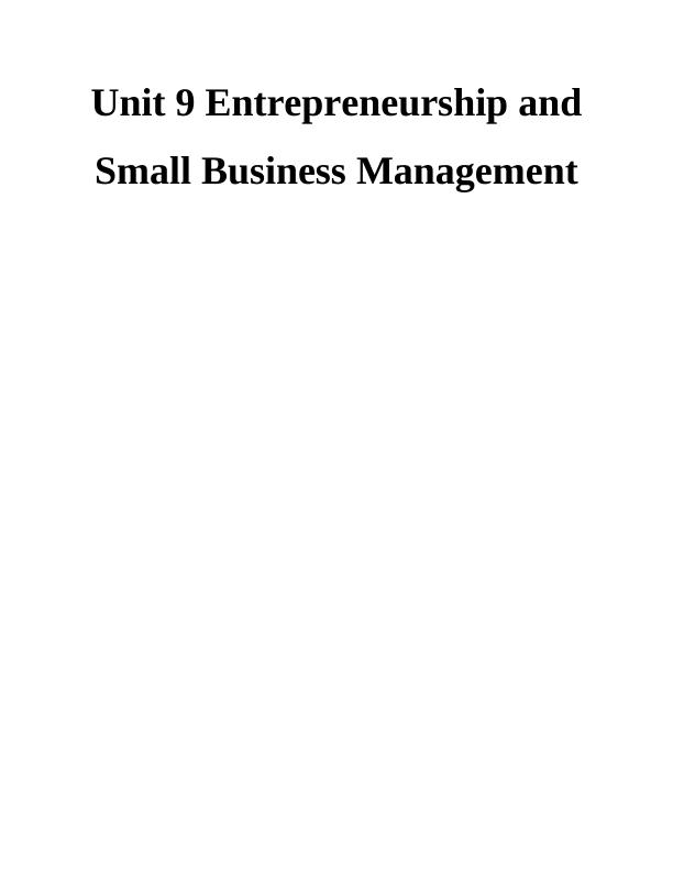 Entrepreneurship and Small Business Management - Desklib