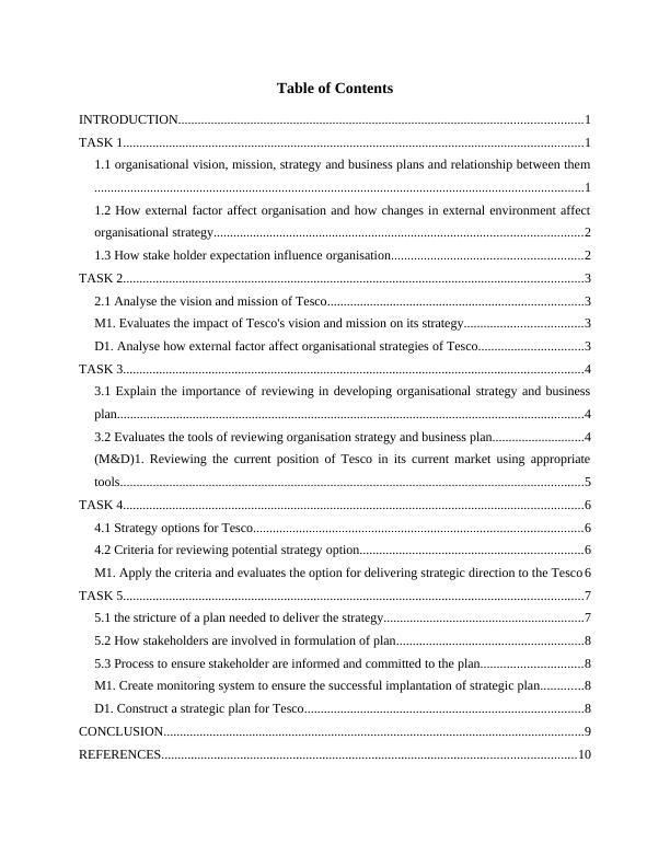 Tesco Strategic Planning: Vision, Mission, Strategy