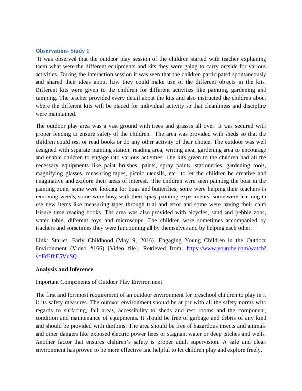 Outdoor Play Observation and Analysis for Preschool Children