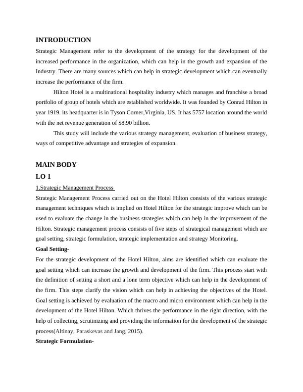 Strategic Planning for Hospitality Industry | Desklib