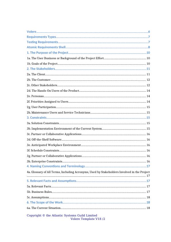 Project Requirements: Volere Specification Template