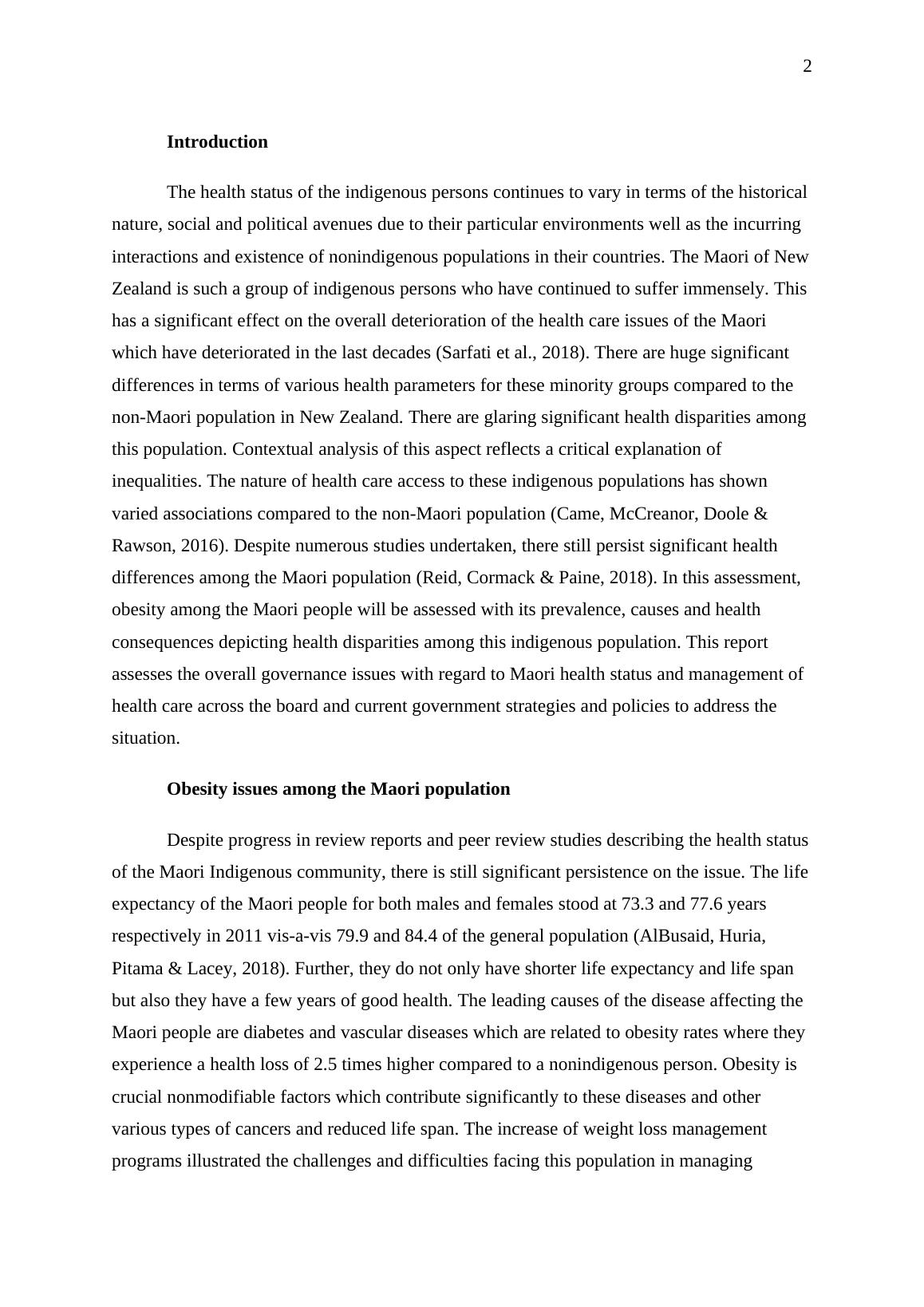 Maori Health: Obesity, Governance, and Health Outcomes