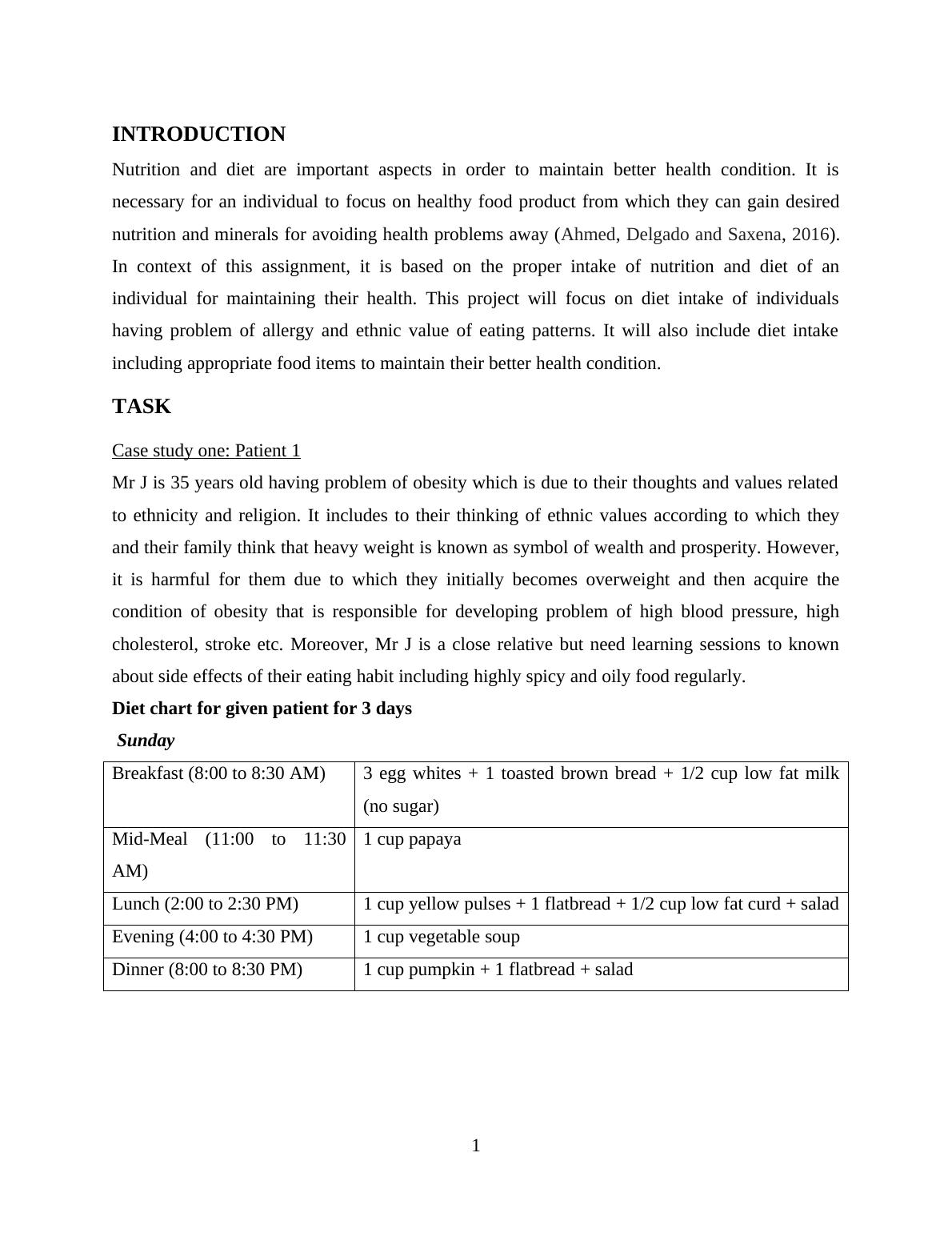 Diet and Nutrition: Case Studies and Diet Charts