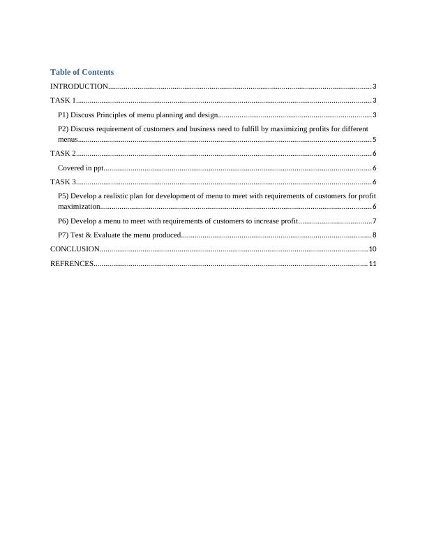 Restaurant Menu Development, Planning, and Design Report