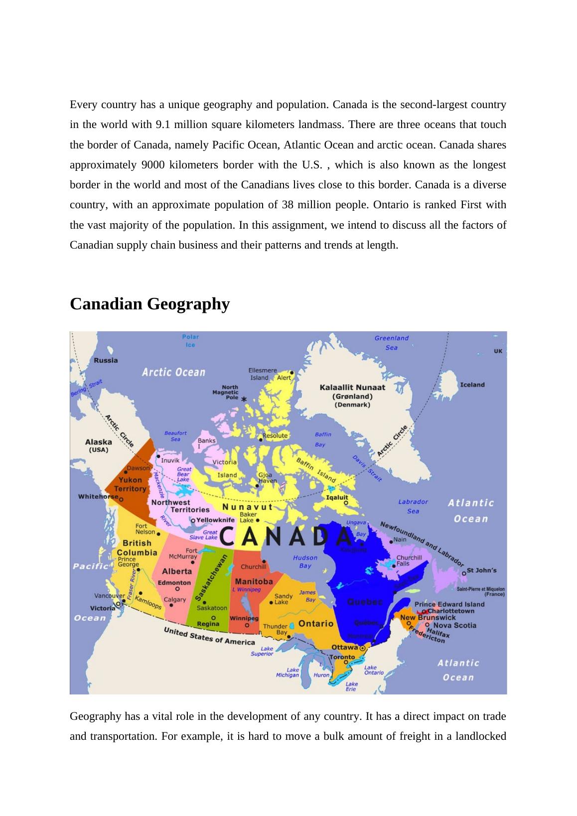 Canadian Supply Chain: Geography, Demography, and Business