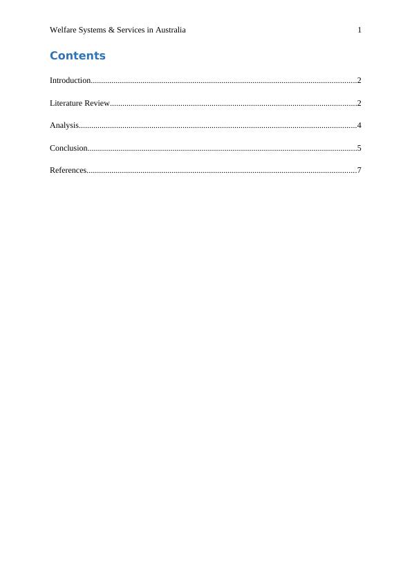 Comprehensive Report: Welfare Systems in Australia