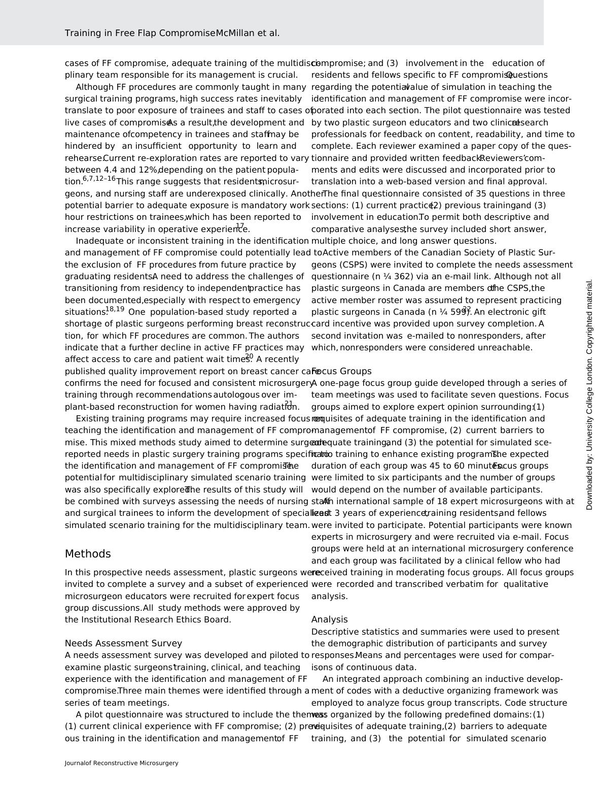 Free Flap Failure: Nursing Competency Checklist Project