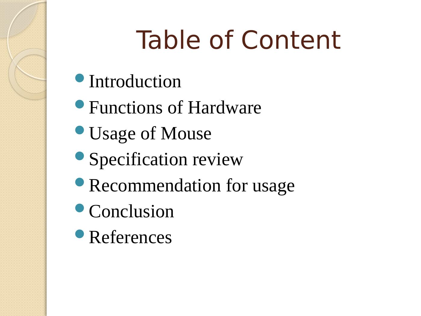 Computer Hardware Report: Mouse Functions and Usage
