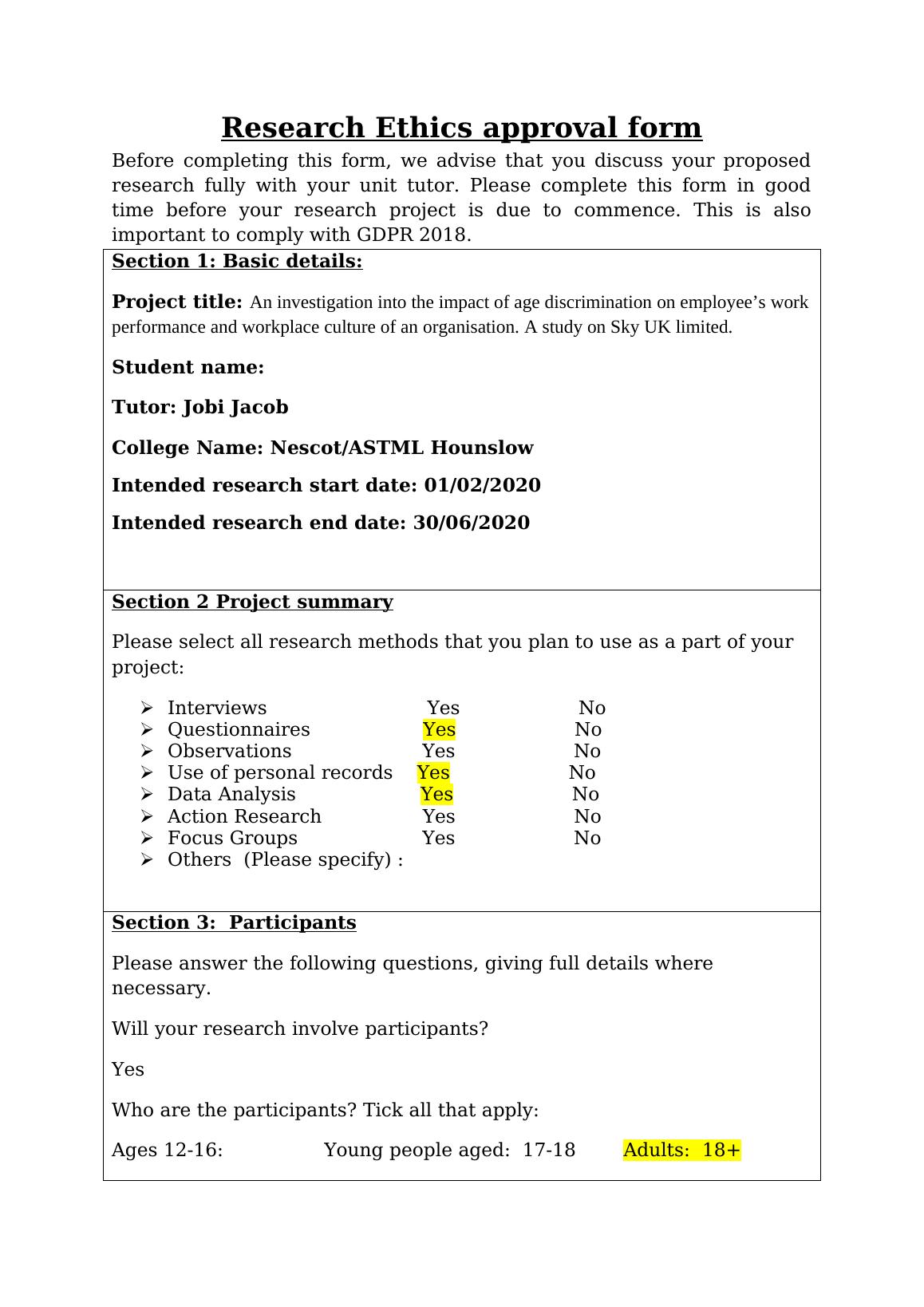 Research Ethics Approval Form - Desklib