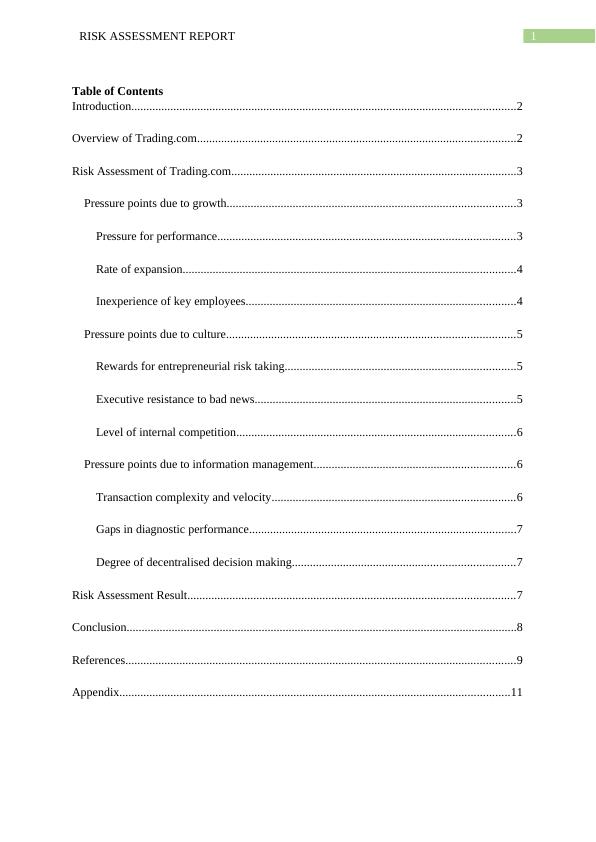 RISK ASSESSMENT REPORT.