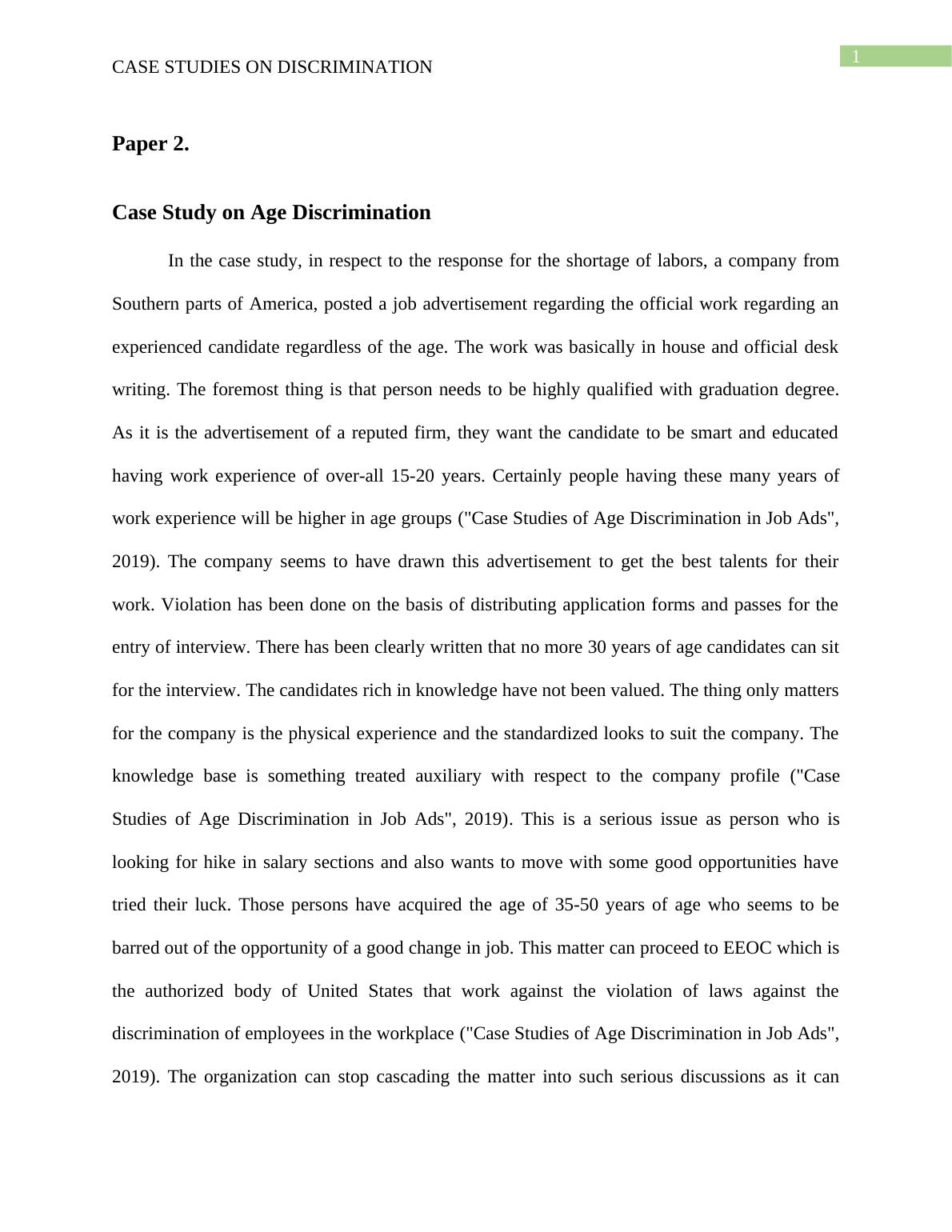 Case Studies on Discrimination