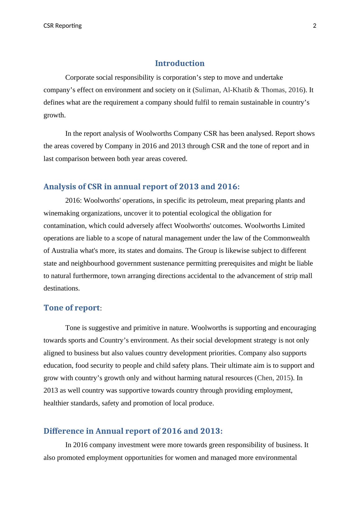 Analyzing Woolworths CSR Reports: A Comparative Study