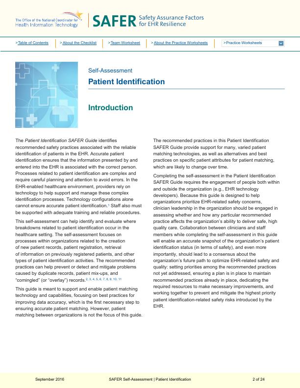 Self-Assessment: SAFER Guide Patient Identification