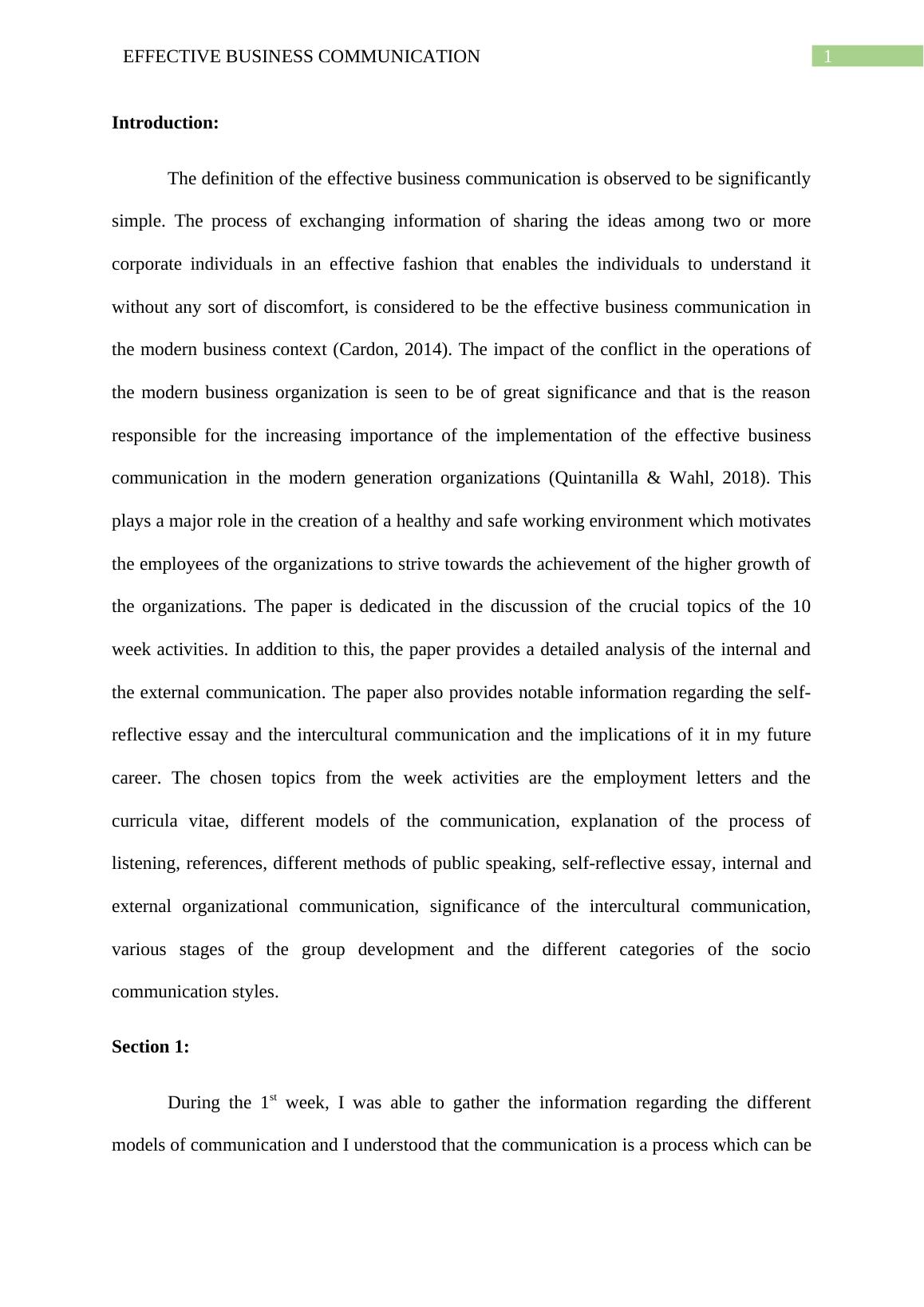 BUSN20017: Effective Business Communication Essay Analysis