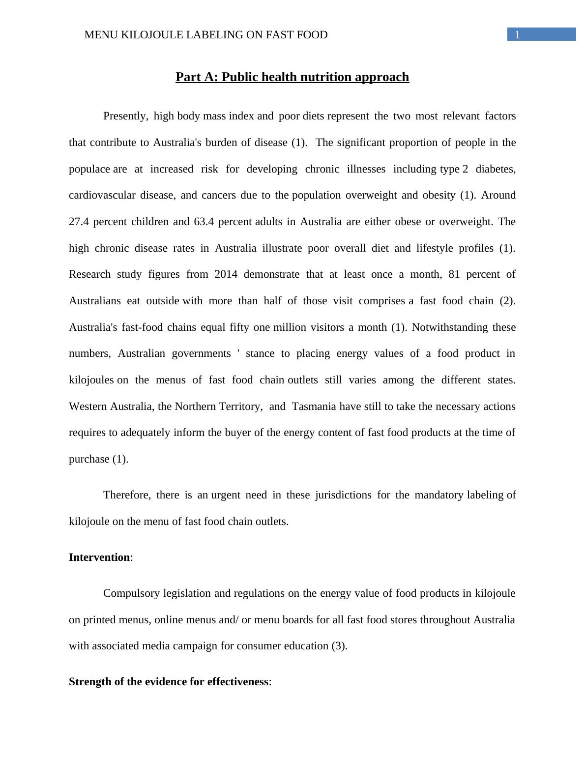 Menu Kilojoule Labeling on Fast Food