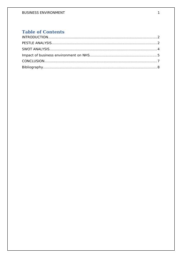Detailed Analysis of the NHS Business Environment Report