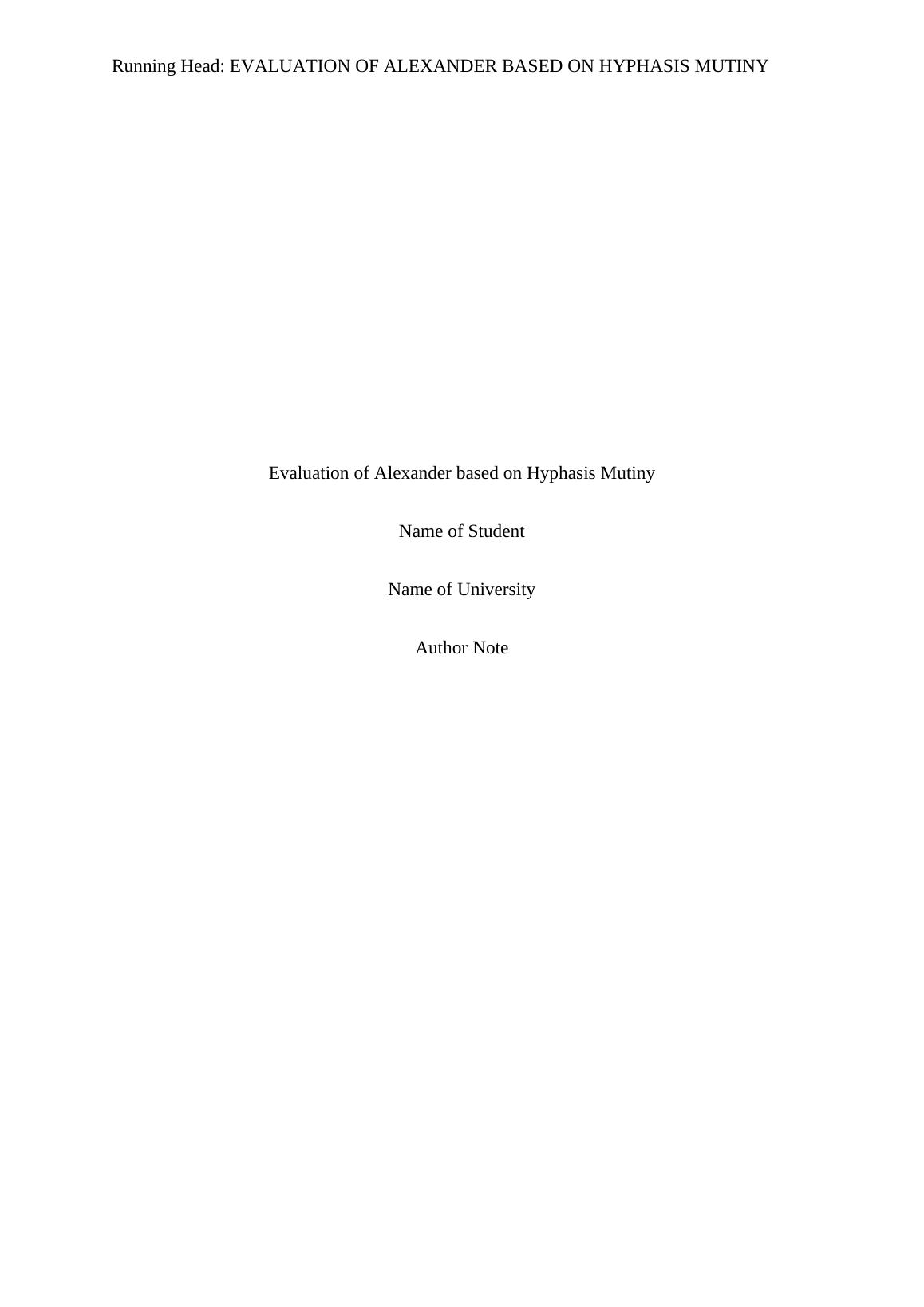 Evaluation of Alexander based on Hyphasis Mutiny