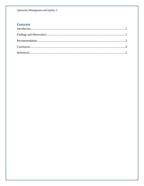 Operations Management and Quality | Desklib